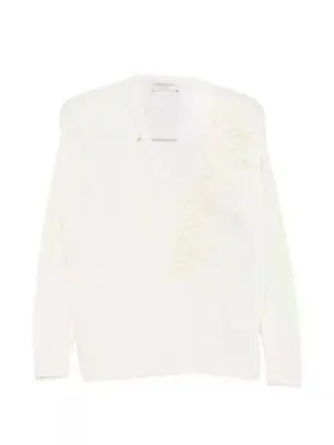 ERMANNO FIRENZE Appliqué V-neck Sweater - White