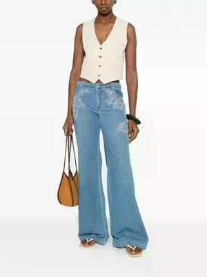 ERMANNO FIRENZE Floral Embroidered Wide Leg Jeans - Blue