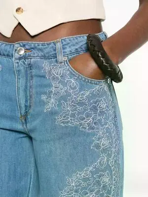 ERMANNO FIRENZE Floral Embroidered Wide Leg Jeans - Blue