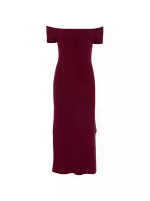 Eric Bompard Bardot Flared Knitted Midi Dress - Red