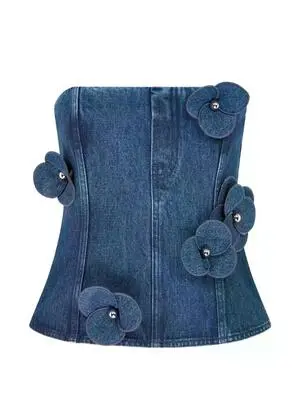 David Koma 3d Flower Denim Corset Top - Blue