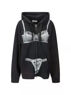 Vaquera Trompe L'oeil Zip-up Hoodie - Black