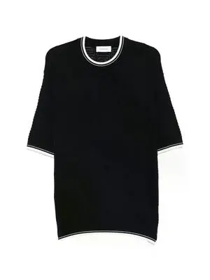 LANEUS Striped Roun-neck T-shirt - Black