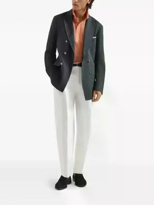 Brunello Cucinelli Linen And Cotton Mélange Jersey Polo With Shirt-style Collar - Orange