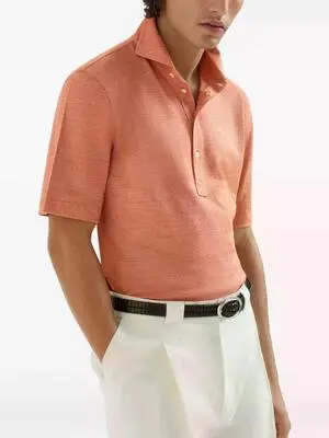 Brunello Cucinelli Linen And Cotton Mélange Jersey Polo With Shirt-style Collar - Orange