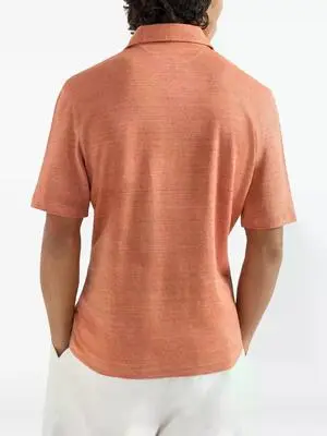 Brunello Cucinelli Linen And Cotton Mélange Jersey Polo With Shirt-style Collar - Orange