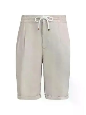 Brunello Cucinelli Garment-dyed Bermuda Shorts In Linen Gabardine With Drawstring And Pleat - Neutrals