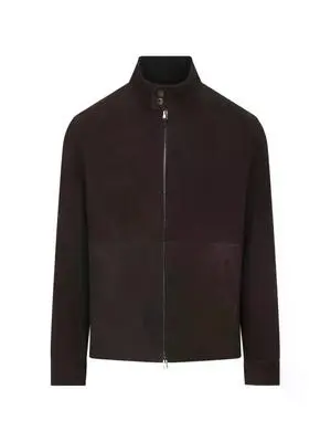 Canali Button Zip Lambskin Jacket - Brown