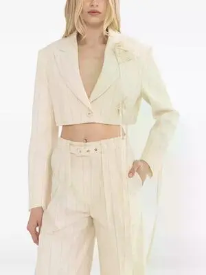 NISSA Striped Cropped Jacket - Neutrals
