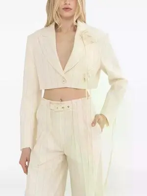 NISSA Striped Cropped Jacket - Neutrals