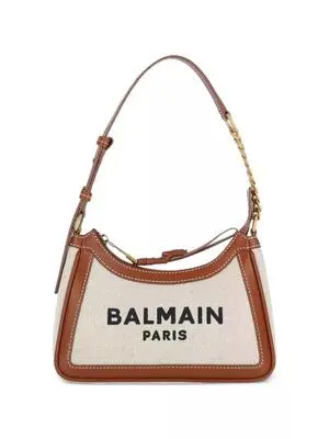 Balmain Shoulder Bag With Chain And Logo Detail - Neutrals