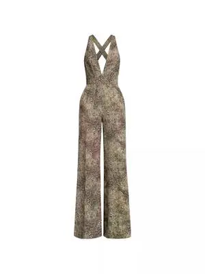 Elie Saab Animal-print Cross-back Jumpsuit - Neutrals
