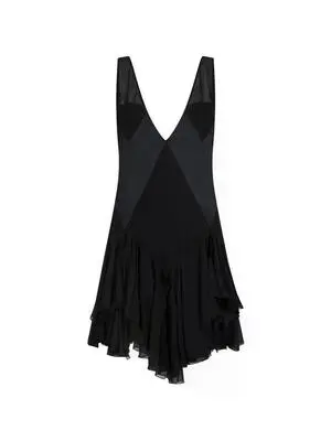 Attico V-neck Ruffled Dress - Black