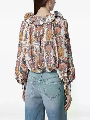 Farm Rio Ruffled Floral Blouse - Neutrals