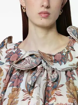 Farm Rio Ruffled Floral Blouse - Neutrals