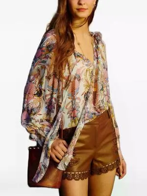 Farm Rio Floral Ruffled Blouse - Neutrals