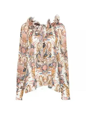 Farm Rio Floral Ruffled Blouse - Neutrals