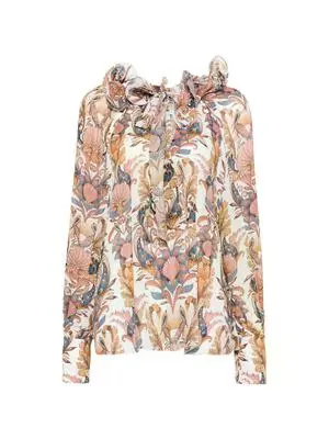 Farm Rio Floral Ruffled Blouse - Neutrals