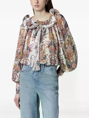 Farm Rio Ruffled Floral Blouse - White