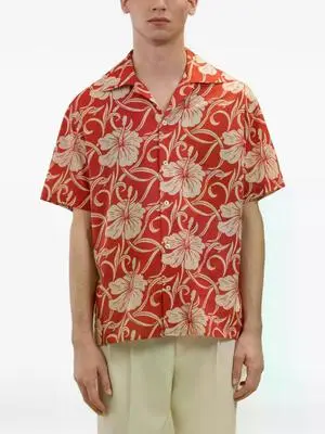 Drole De Monsieur Hibiscus-monogram Print Shirt - Red