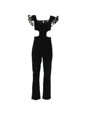 CATALINA D'ANGLADE Ruffled Cutout Jumpsuit - Black