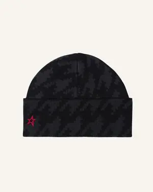 Perfect Moment Houndstooth Merino Wool Beanie - Black-houndstooth