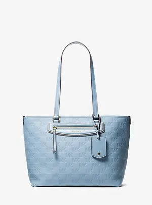 Michael Kors Jet Set Travel Medium Logo Embossed Leather Tote Bag - Blue