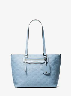 Michael Kors Jet Set Travel Medium Logo Embossed Leather Tote Bag - Blue