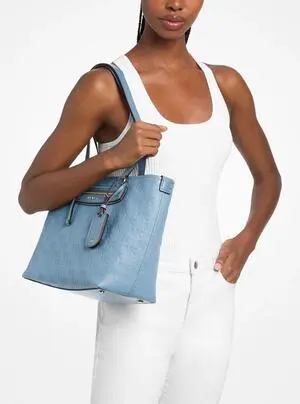 Michael Kors Jet Set Travel Medium Logo Embossed Leather Tote Bag