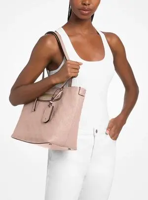 Michael Kors Jet Set Travel Medium Logo Embossed Leather Tote Bag