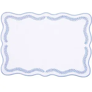 VIETRI Tessuti Set Of 4 White Rectangular White Placemats With Ivy Embroidery - Blue