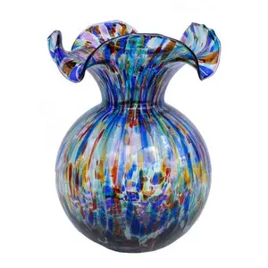 VIETRI Hibiscus Glass Carnivale Medium Fluted Vase - Multi