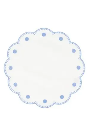 VIETRI Tessuti Set Of 4 Round White Linen Placemats With Dot Embroidery - Blue