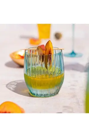 VIETRI Natalia Teal Double Old Fashioned Glass