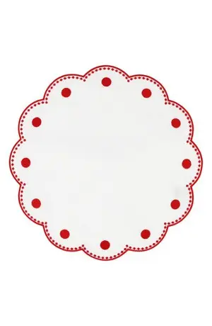 VIETRI Tessuti Set Of 4 Round White Linen Placemats With Dot Embroidery - Red