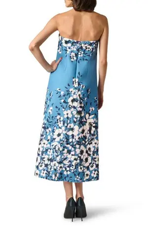 Aidan Mattox Printed Strapless Scuba Trapeze Dress