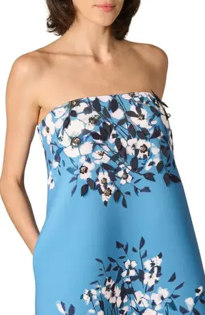 Aidan Mattox Printed Strapless Scuba Trapeze Dress