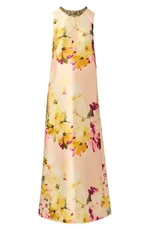 Aidan Mattox Beaded Print Mikado Gown