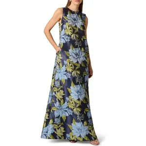 Aidan Mattox Floral Jacquard Trapeze Gown - Blue Multi