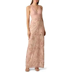 Aidan Mattox Embroidered Mesh Gown - Blush
