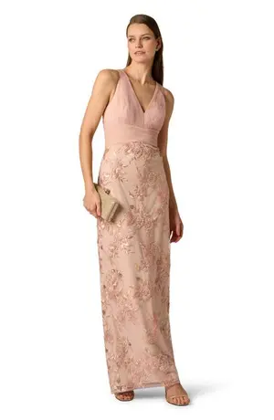 Aidan Mattox Embroidered Mesh Gown