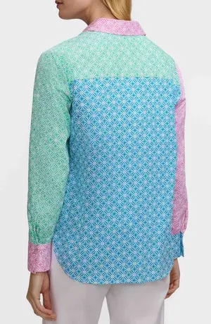 Foxcroft Meghan Geo Lattice Button-up Shirt - Pink/multi