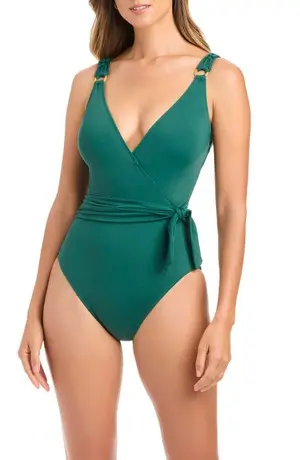 ROD BEATTIE Tie Waist Surplice One-piece Swimsuit - Palma