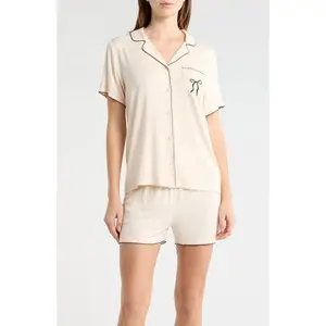 French Connection Scalloped Edge Short Pajamas - Cream/blue Combo