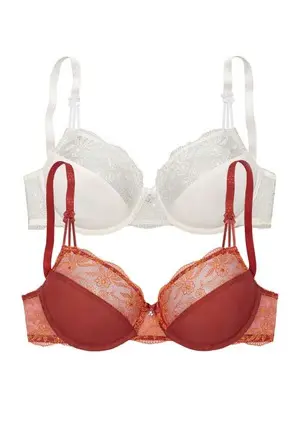 LASCANA 2 Pk Floral Detail Underwire Bras