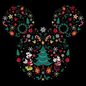 MICKEY & FRIENDS Christmas Wonderland Icon Collage T Shirt - Black