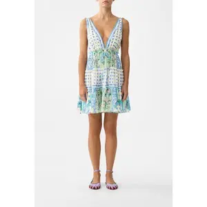 Camilla Tiered Short Dress With Shoulder Ties - Midsummer Mosaics