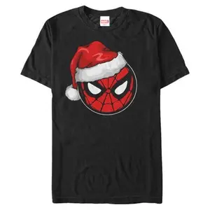 MARVEL: SPIDER-MAN Marvel Spider-man Masked Hero Santa Hat Icon Graphic T-shirt - Black