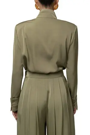 JLUXLABEL Visionary Pleated Bodysuit - Olive