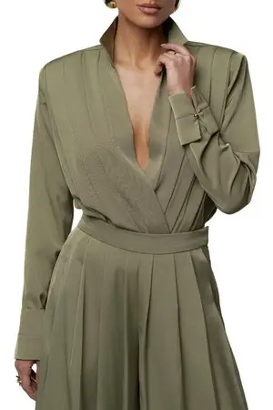 JLUXLABEL Visionary Pleated Bodysuit - Olive